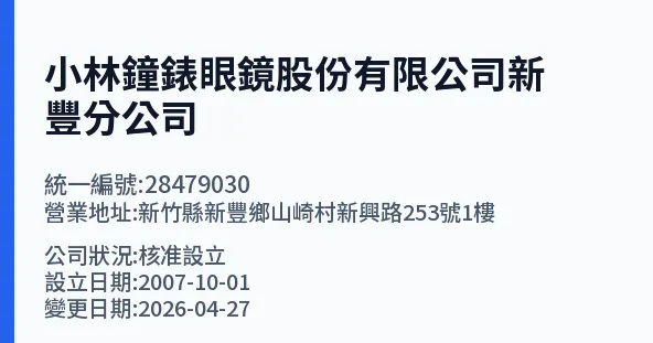 小林鐘錶眼鏡股份有限公司新豐分公司的照片-統編 28479030(新竹縣) 公司登記資料與營業項目詳細圖表