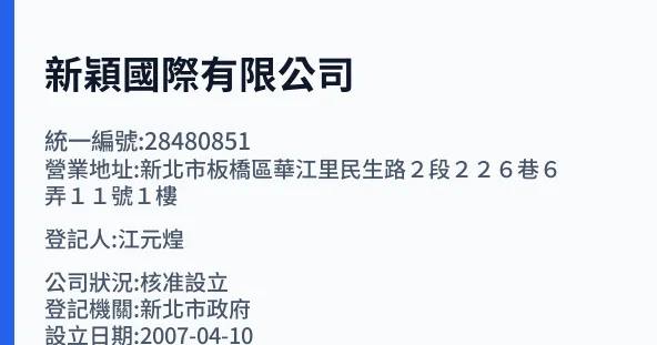 新穎國際有限公司的照片-統編 28480851(新北市) 公司登記資料與營業項目詳細圖表