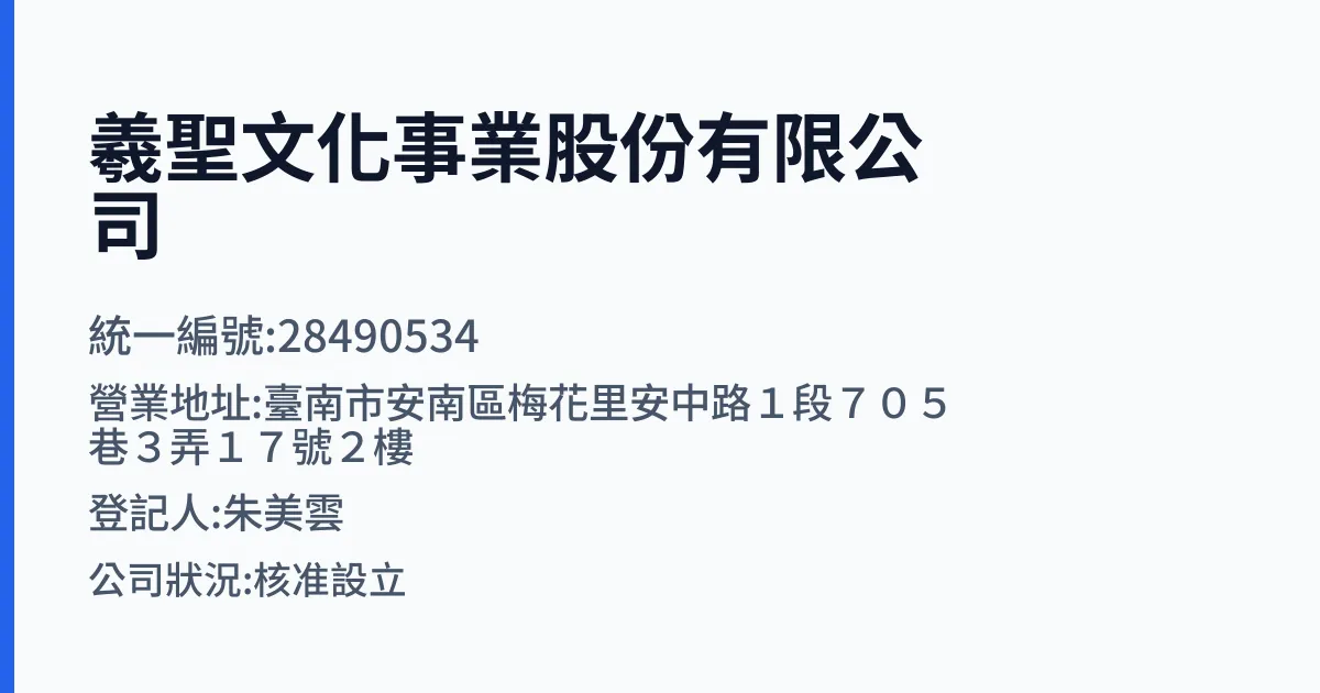 羲聖文化事業股份有限公司 - 統編 28490534(臺南市) 公司登記資料與營業項目詳細圖表
