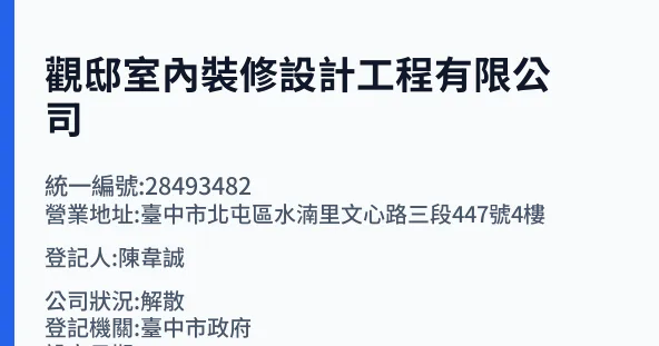觀邸室內裝修設計工程有限公司的照片-統編 28493482(臺中市) 公司登記資料與營業項目詳細圖表