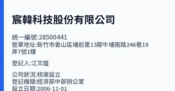 宸韓科技股份有限公司的照片-統編 28500441(新竹市) 公司登記資料與營業項目詳細圖表