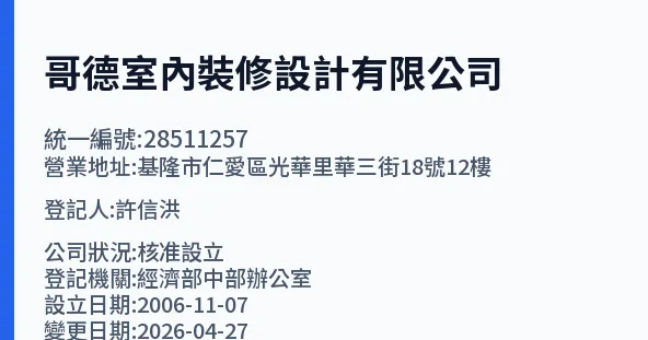 哥德室內裝修設計有限公司的照片-統編 28511257(基隆市) 公司登記資料與營業項目詳細圖表