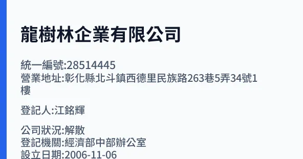 龍樹林企業有限公司的照片-統編 28514445(彰化縣) 公司登記資料與營業項目詳細圖表