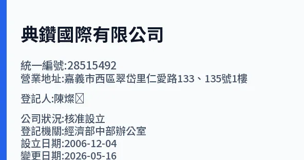 典鑽國際有限公司的照片-統編 28515492(嘉義市) 公司登記資料與營業項目詳細圖表