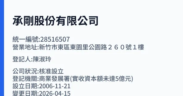 承剛股份有限公司的照片-統編 28516507(新竹市) 公司登記資料與營業項目詳細圖表