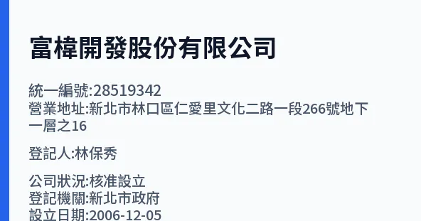 富椲開發股份有限公司的照片-統編 28519342(新北市) 公司登記資料與營業項目詳細圖表