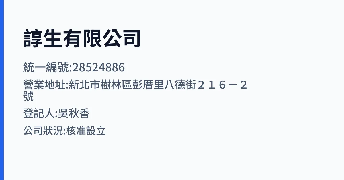 諄生有限公司 - 統編 28524886(新北市) 公司登記資料與營業項目詳細圖表
