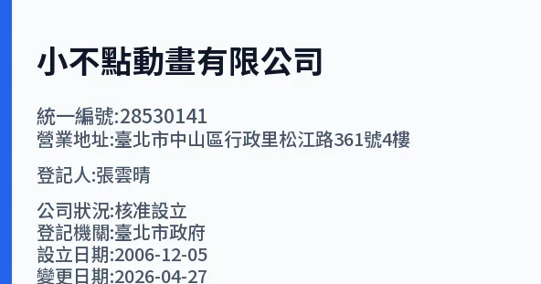 小不點動畫有限公司的照片-統編 28530141(臺北市) 公司登記資料與營業項目詳細圖表