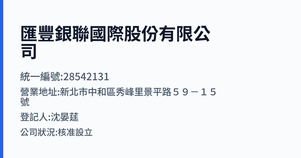 匯豐銀聯國際股份有限公司 - 統編 28542131(新北市) 公司登記資料與營業項目詳細圖表