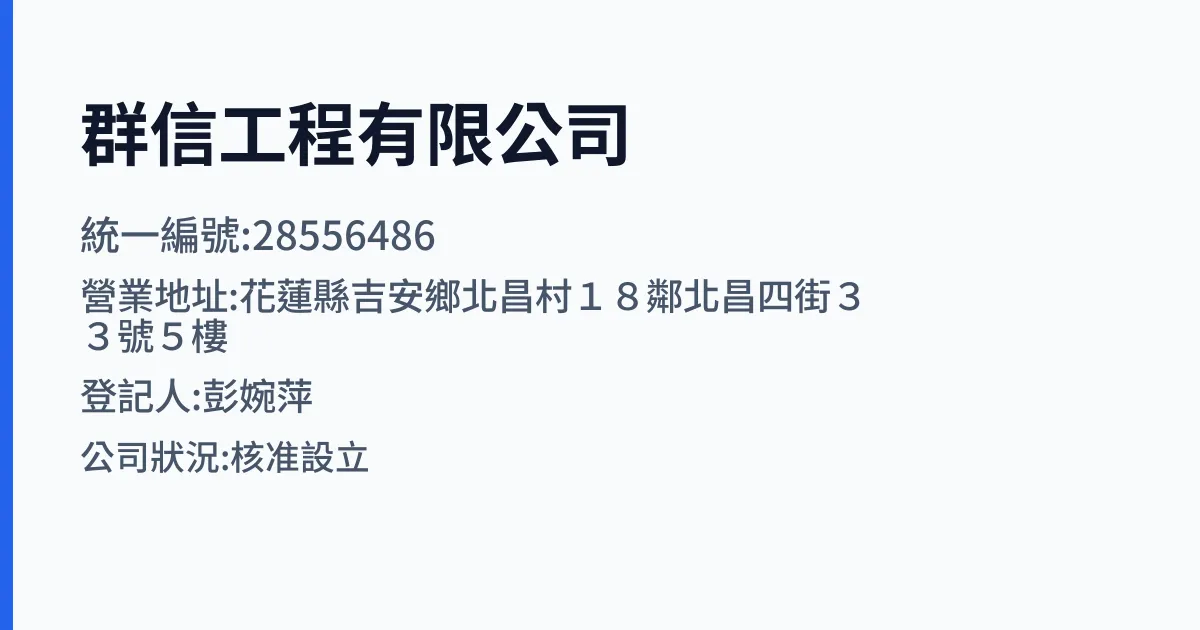 群信工程有限公司 - 統編 28556486(花蓮縣) 公司登記資料與營業項目詳細圖表