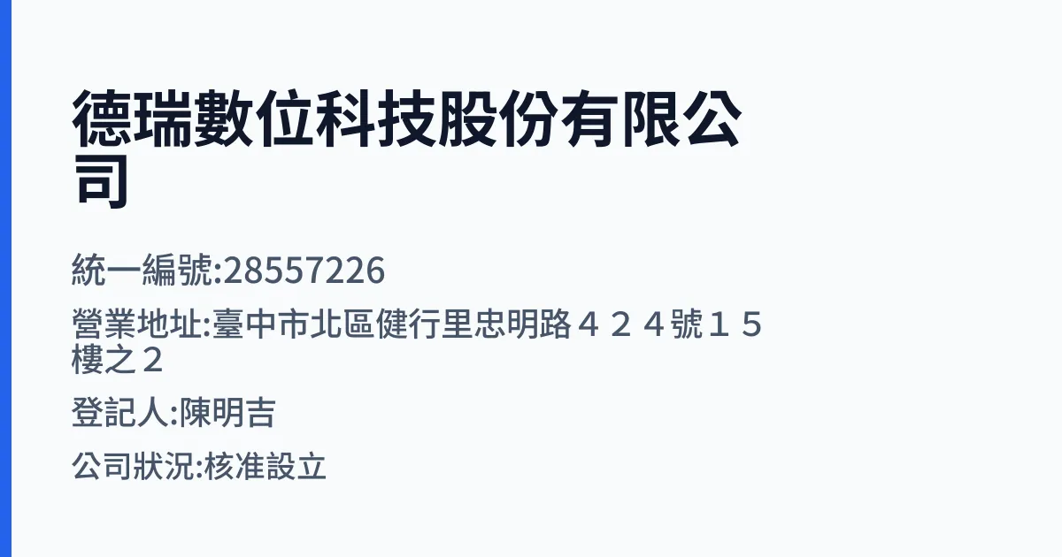 德瑞數位科技股份有限公司 - 統編 28557226(臺中市) 公司登記資料與營業項目詳細圖表