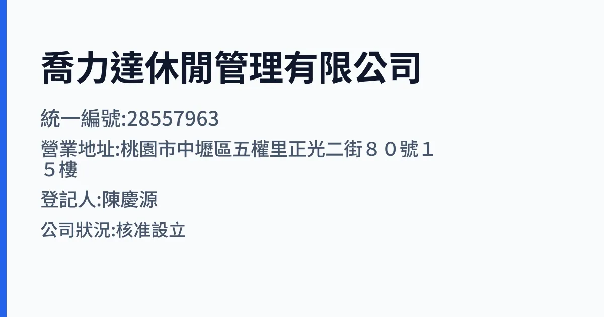 喬力達休閒管理有限公司 - 統編 28557963（桃園市） 公司登記資料與營業項目詳細圖表