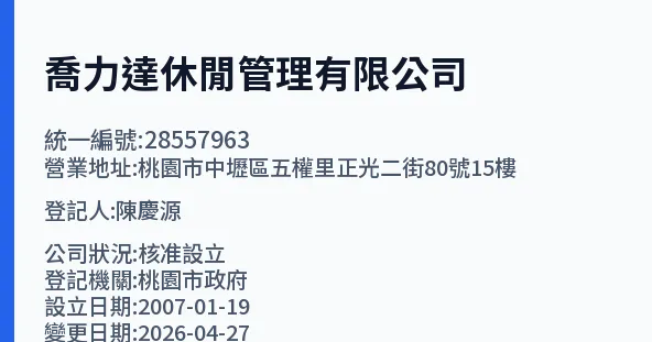 喬力達休閒管理有限公司的照片-統編 28557963(桃園市) 公司登記資料與營業項目詳細圖表