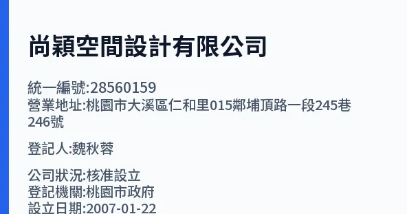 尚穎空間設計有限公司的照片-統編 28560159(桃園市) 公司登記資料與營業項目詳細圖表