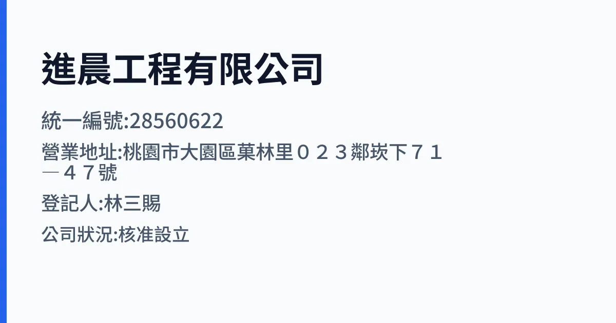 進晨工程有限公司 - 統編 28560622(桃園市) 公司登記資料與營業項目詳細圖表