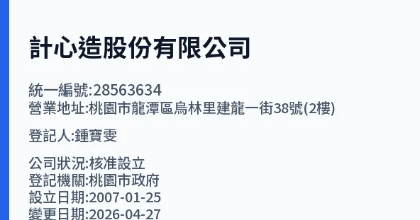 計心造股份有限公司的照片-統編 28563634(桃園市) 公司登記資料與營業項目詳細圖表