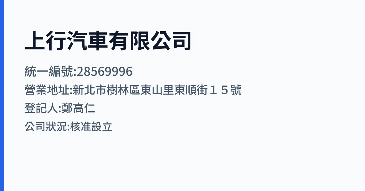上行汽車有限公司 - 統編 28569996(新北市) 公司登記資料與營業項目詳細圖表