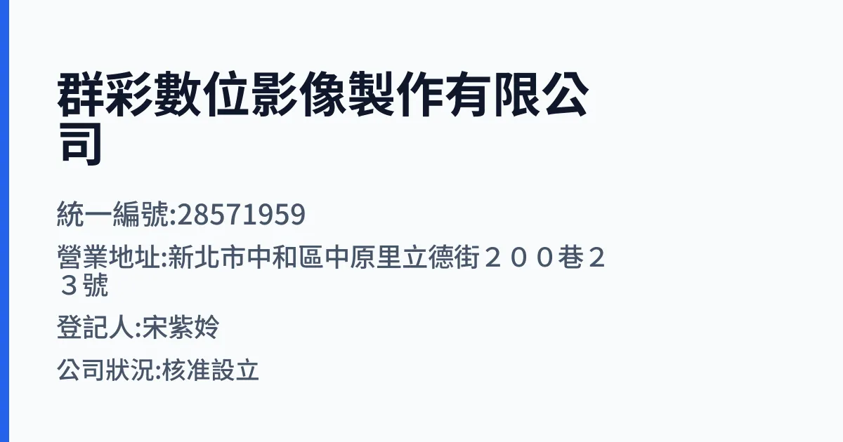 群彩數位影像製作有限公司 - 統編 28571959(新北市) 公司登記資料與營業項目詳細圖表