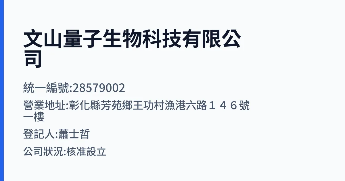 文山量子生物科技有限公司 - 統編 28579002(彰化縣) 公司登記資料與營業項目詳細圖表