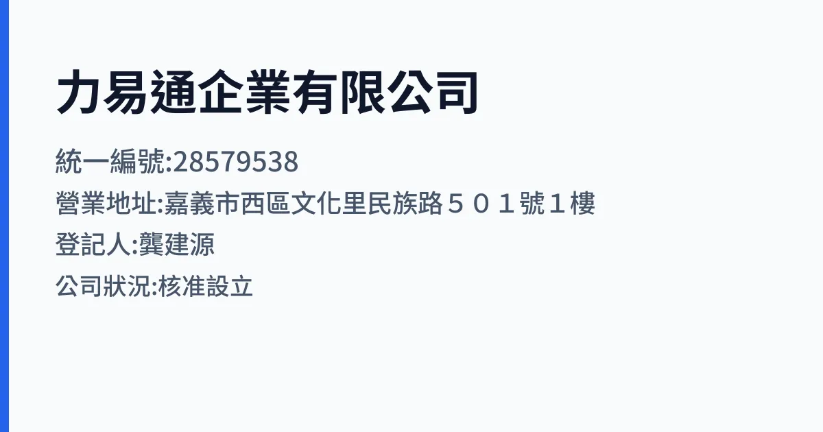 力易通企業有限公司 - 統編 28579538(嘉義市) 公司登記資料與營業項目詳細圖表