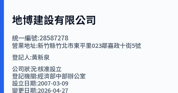 地博建設有限公司的照片-統編 28587278(新竹縣) 公司登記資料與營業項目詳細圖表