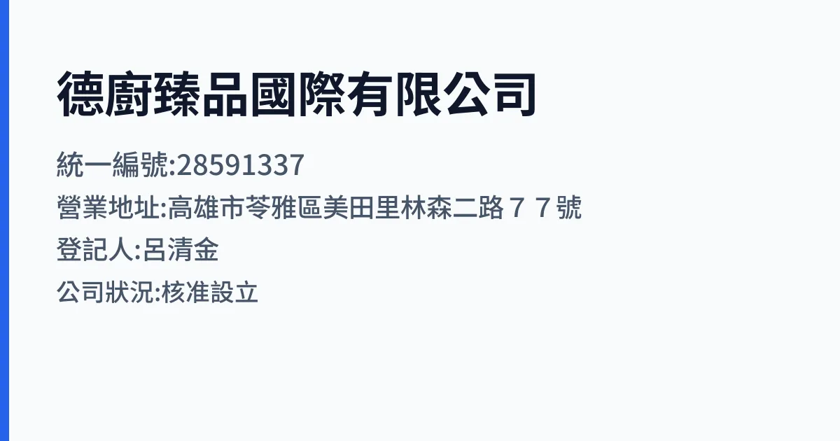 德廚臻品國際有限公司 - 統編 28591337(高雄市) 公司登記資料與營業項目詳細圖表