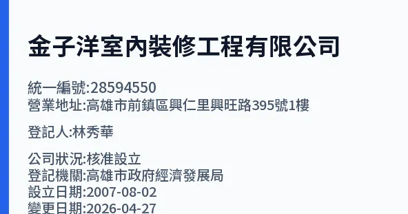 金子洋室內裝修工程有限公司的照片-統編 28594550(高雄市) 公司登記資料與營業項目詳細圖表