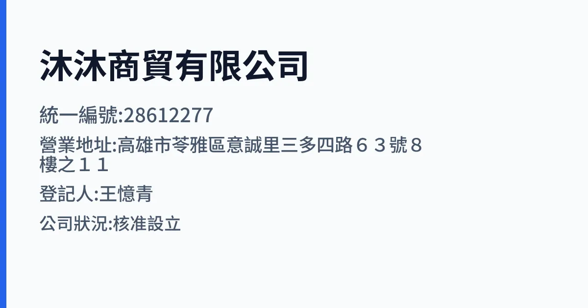 沐沐商貿有限公司 - 統編 28612277(高雄市) 公司登記資料與營業項目詳細圖表