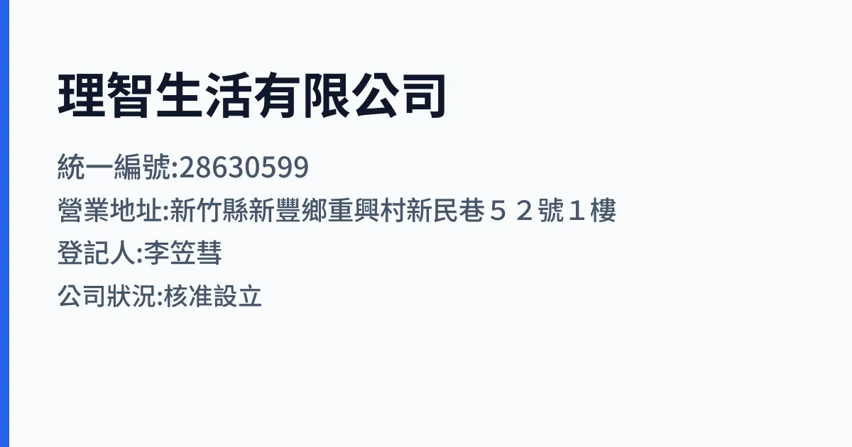 理智生活有限公司 - 統編 28630599(新竹縣) 公司登記資料與營業項目詳細圖表
