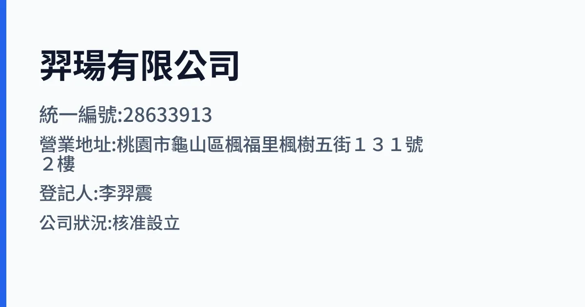羿瑒有限公司 - 統編 28633913（桃園市） 公司登記資料與營業項目詳細圖表