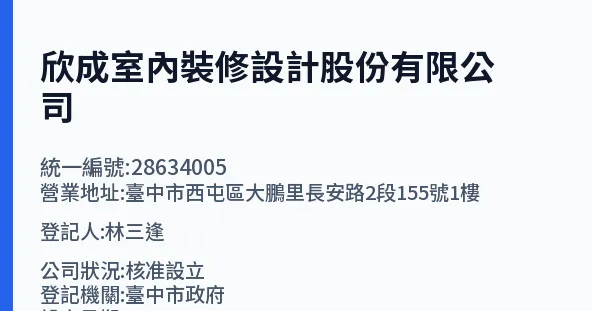 欣成室內裝修設計股份有限公司的照片-統編 28634005(臺中市) 公司登記資料與營業項目詳細圖表