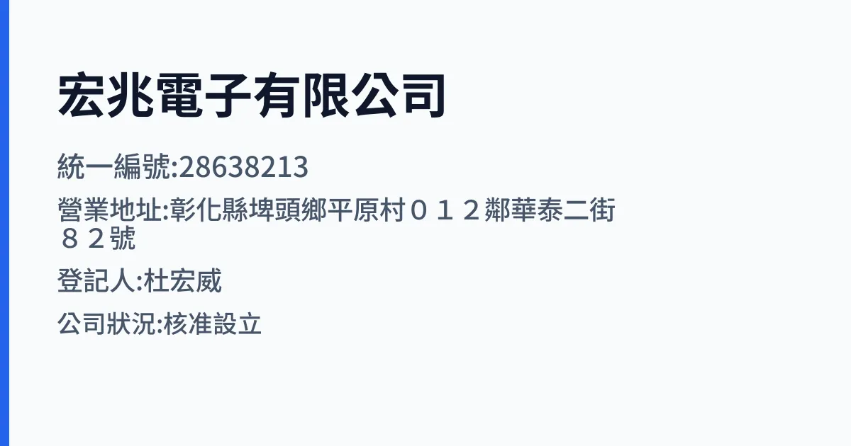 宏兆電子有限公司 - 統編 28638213(彰化縣) 公司登記資料與營業項目詳細圖表