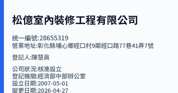 松億室內裝修工程有限公司的照片-統編 28655319(彰化縣) 公司登記資料與營業項目詳細圖表