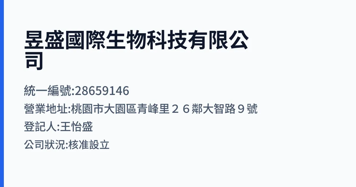 昱盛國際生物科技有限公司 - 統編 28659146(桃園市) 公司登記資料與營業項目詳細圖表