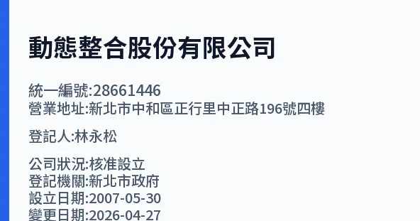 動態整合股份有限公司的照片-統編 28661446(新北市) 公司登記資料與營業項目詳細圖表