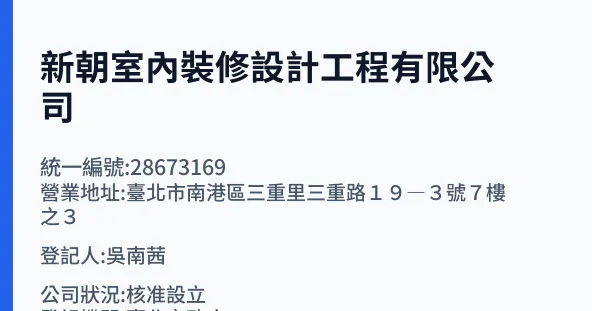 新朝室內裝修設計工程有限公司的照片-統編 28673169(臺北市) 公司登記資料與營業項目詳細圖表