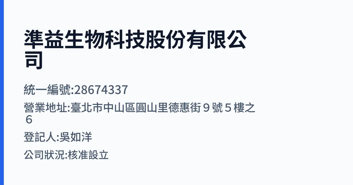 準益生物科技股份有限公司 - 統編 28674337(臺北市) 公司登記資料與營業項目詳細圖表