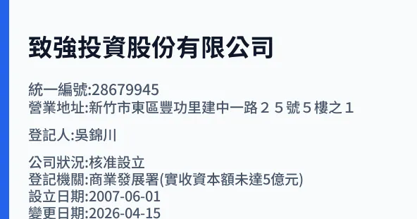 致強投資股份有限公司的照片-統編 28679945(新竹市) 公司登記資料與營業項目詳細圖表