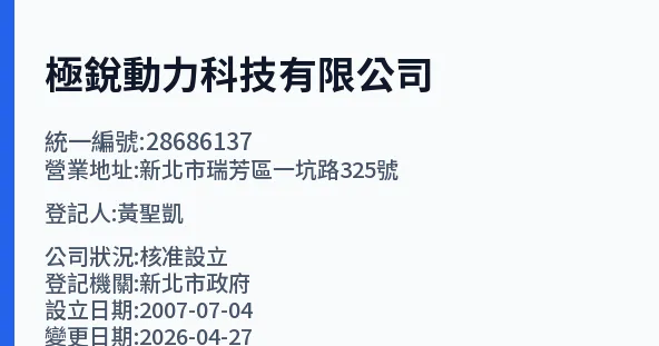 極銳動力科技有限公司的照片-統編 28686137(新北市) 公司登記資料與營業項目詳細圖表