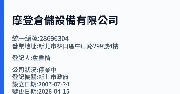 摩登倉儲設備有限公司的照片-統編 28696304(新北市) 公司登記資料與營業項目詳細圖表