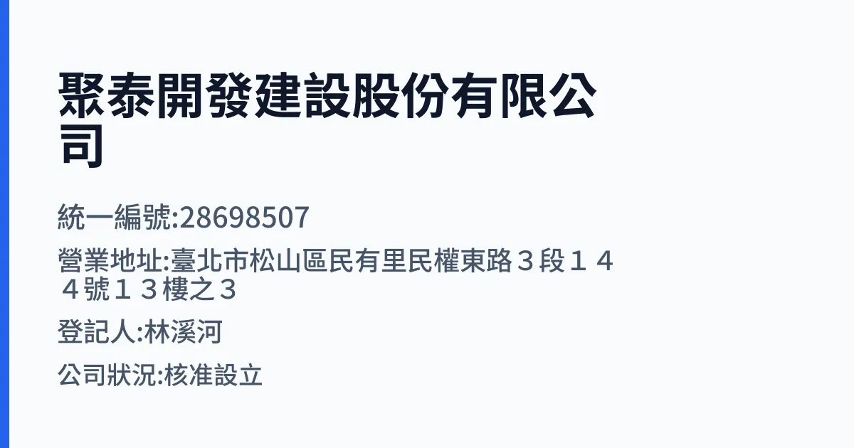 聚泰開發建設股份有限公司 - 統編 28698507(臺北市) 公司登記資料與營業項目詳細圖表