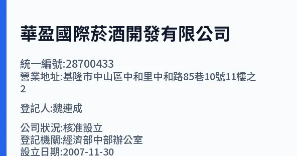 華盈國際菸酒開發有限公司的照片-統編 28700433(基隆市) 公司登記資料與營業項目詳細圖表