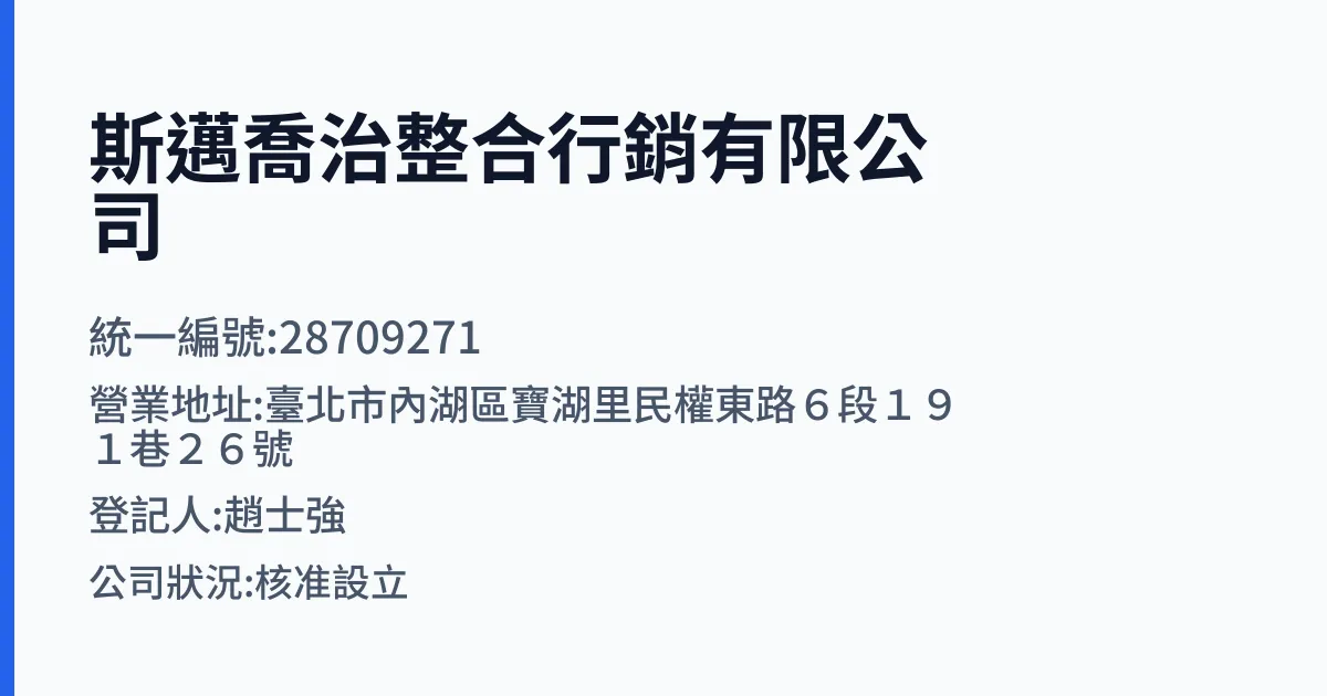 斯邁喬治整合行銷有限公司 - 統編 28709271（臺北市） 公司登記資料與營業項目詳細圖表