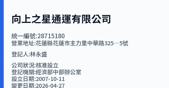 向上之星通運有限公司的照片-統編 28715180(花蓮縣) 公司登記資料與營業項目詳細圖表