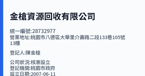 金槍資源回收有限公司的照片-統編 28732977(桃園市) 公司登記資料與營業項目詳細圖表