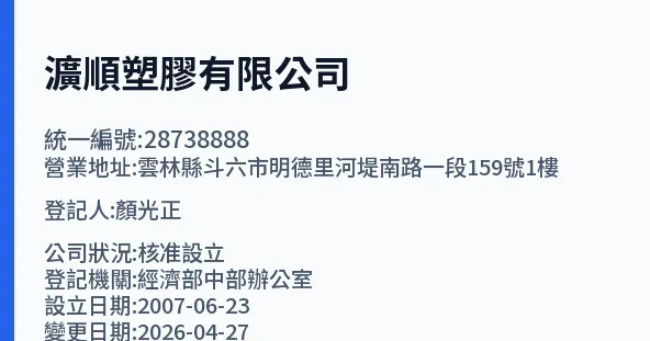 瀇順塑膠有限公司的照片-統編 28738888(雲林縣) 公司登記資料與營業項目詳細圖表