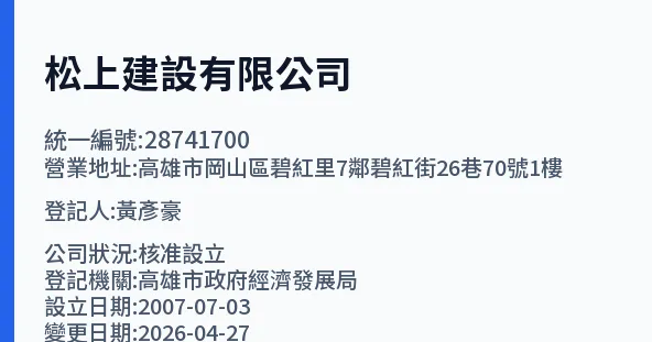 松上建設有限公司的照片-統編 28741700(高雄市) 公司登記資料與營業項目詳細圖表