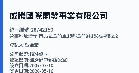 威騰國際開發事業有限公司的照片-統編 28742150(新竹市) 公司登記資料與營業項目詳細圖表