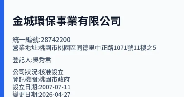 金城環保事業有限公司的照片-統編 28742200(桃園市) 公司登記資料與營業項目詳細圖表