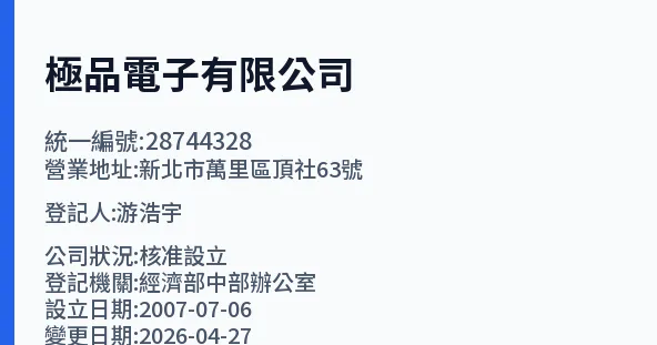 極品電子有限公司的照片-統編 28744328(新北市) 公司登記資料與營業項目詳細圖表